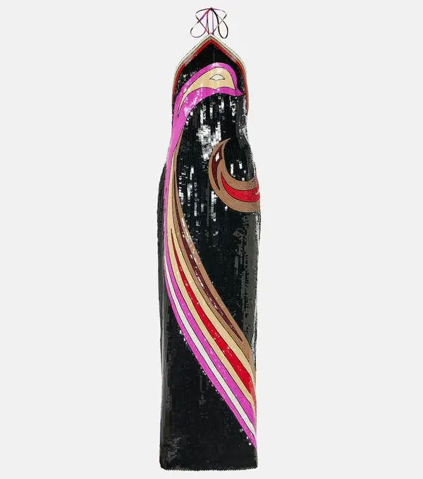 Emilio Pucci Sequined Printed Halterneck Gown