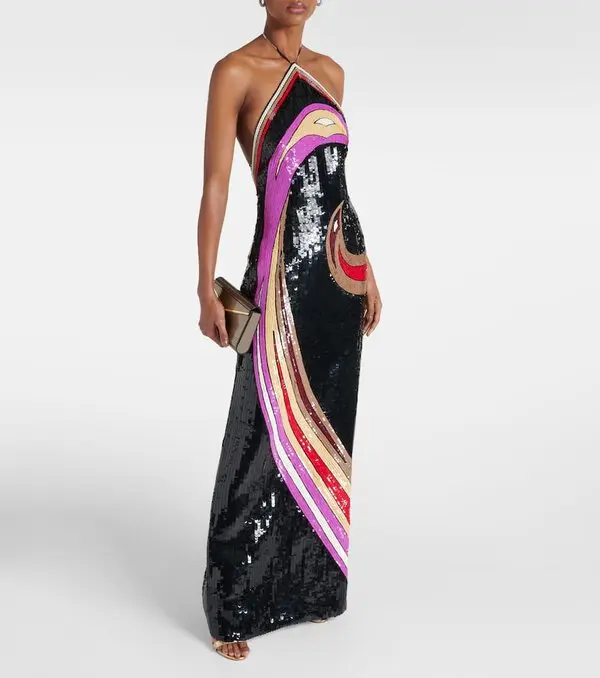 Emilio Pucci Sequined Printed Halterneck Gown