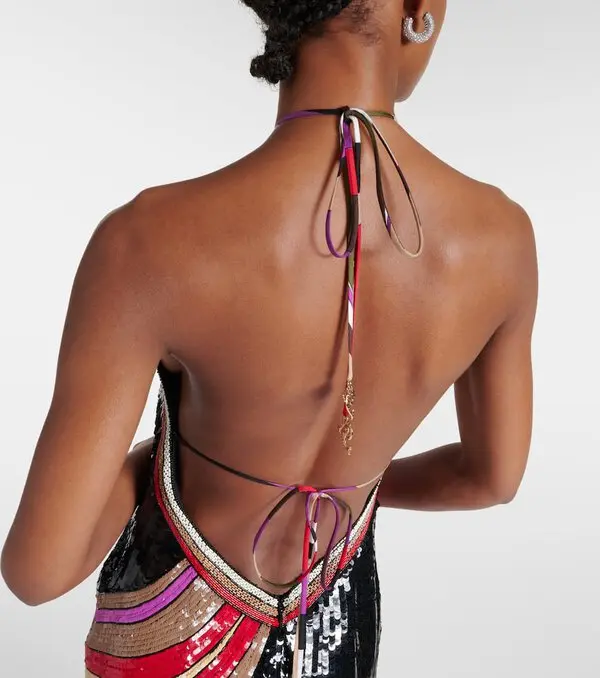 Emilio Pucci Sequined Printed Halterneck Gown