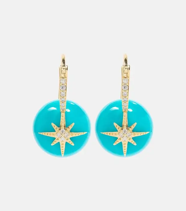 SYDNEY EVAN 14kt Gold Starburst Earrings With Turquoise And Diamonds - Multicoloured