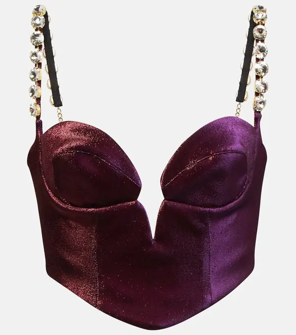 AREA Embellished Cropped Top