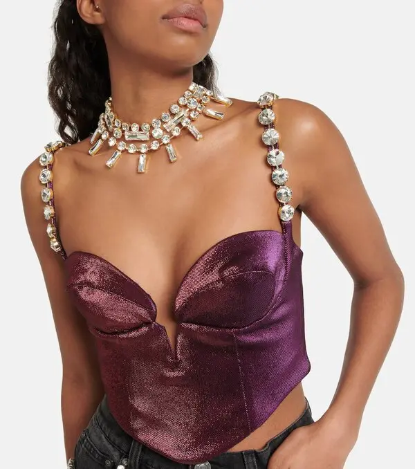 AREA Embellished Cropped Top