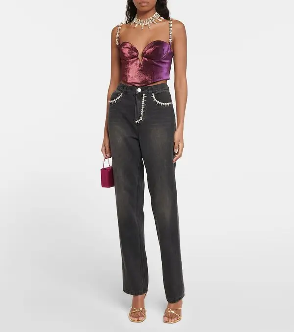 AREA Embellished Cropped Top