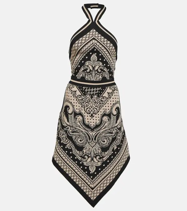 Balmain Paisley Jacquard Halterneck Midi Dress - Beige
