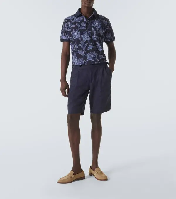 Etro Printed Cotton Pique Polo Shirt - Blue