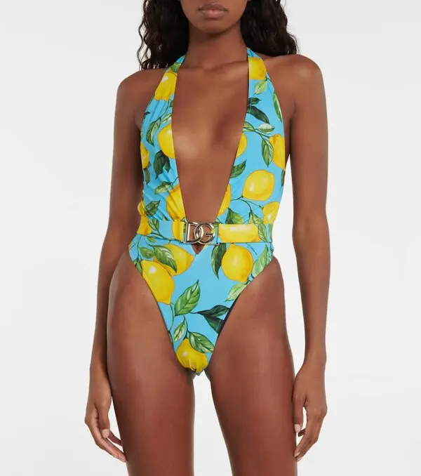 Dolce & Gabbana Printed Halterneck Swimsuit