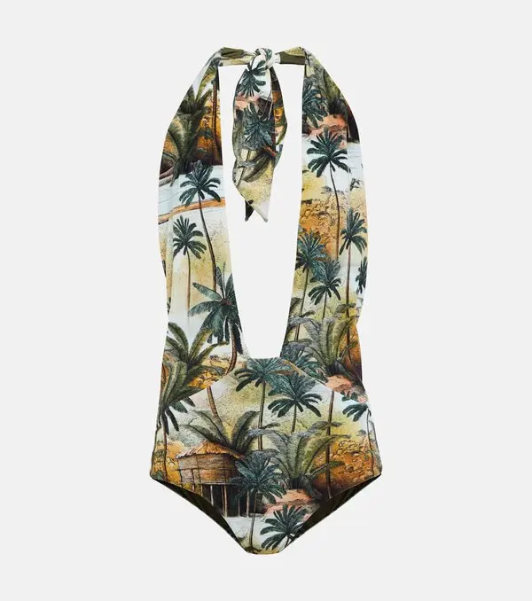 Johanna Ortiz Hidden Paradise Printed Halterneck Swimsuit - Multicoloured
