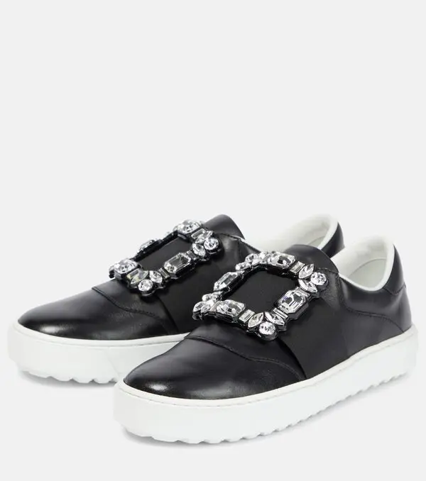 ROGER VIVIER Very Vivier Embellished Leather Sneakers