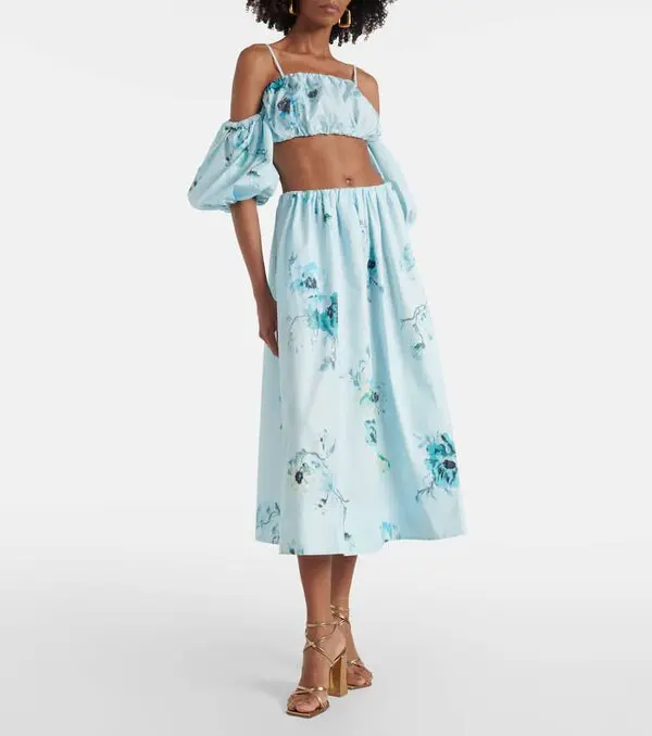 Zimmermann Lightburst Floral Cotton Midi Skirt