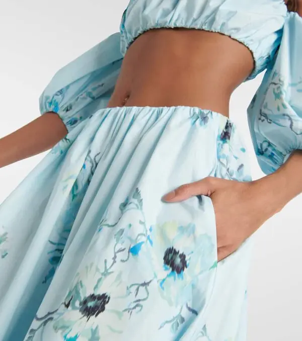 Zimmermann Lightburst Floral Cotton Midi Skirt