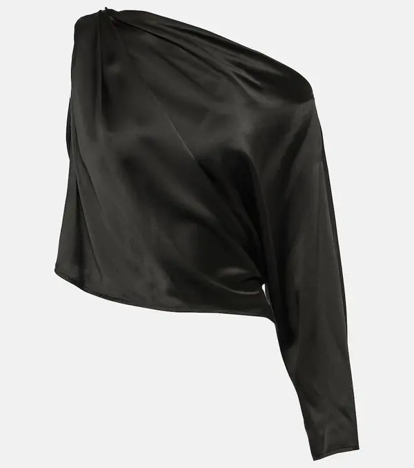 THE SEI Draped One-shoulder Silk Satin Top