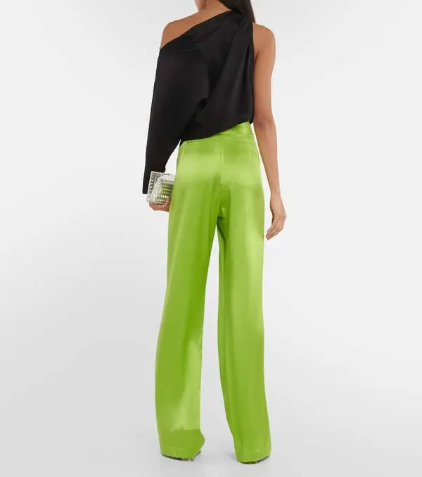 THE SEI Draped One-shoulder Silk Satin Top