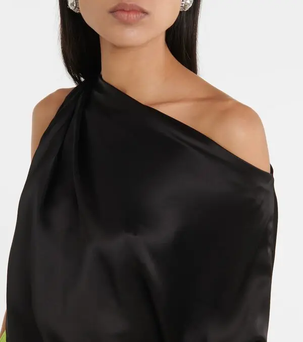 THE SEI Draped One-shoulder Silk Satin Top