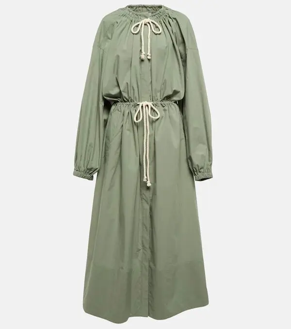 JIL SANDER Drawstring Cotton Poplin Midi Dress - Green