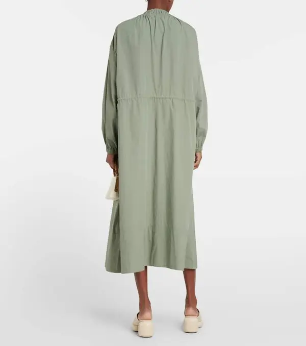JIL SANDER Drawstring Cotton Poplin Midi Dress