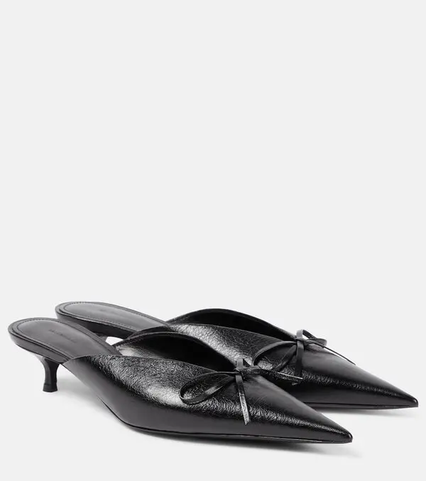 Balenciaga Knife Bow Leather Mules - Black