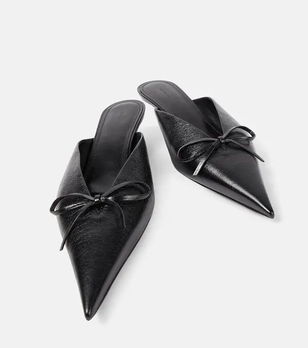 Balenciaga Knife Bow Leather Mules - Black