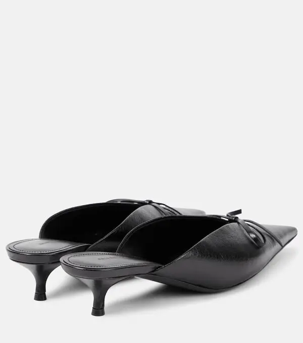 Balenciaga Knife Bow Leather Mules - Black