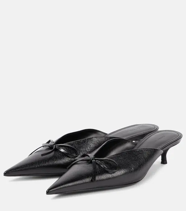 Balenciaga Knife Bow Leather Mules - Black