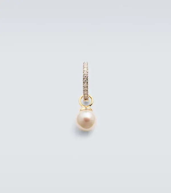 Mateo 14kt Single Hoop Earring With Diamonds And Freshwater Pearl - Gold
