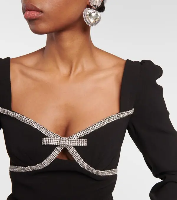 SELF-PORTRAIT Bow Embellished Crepe Crop Top