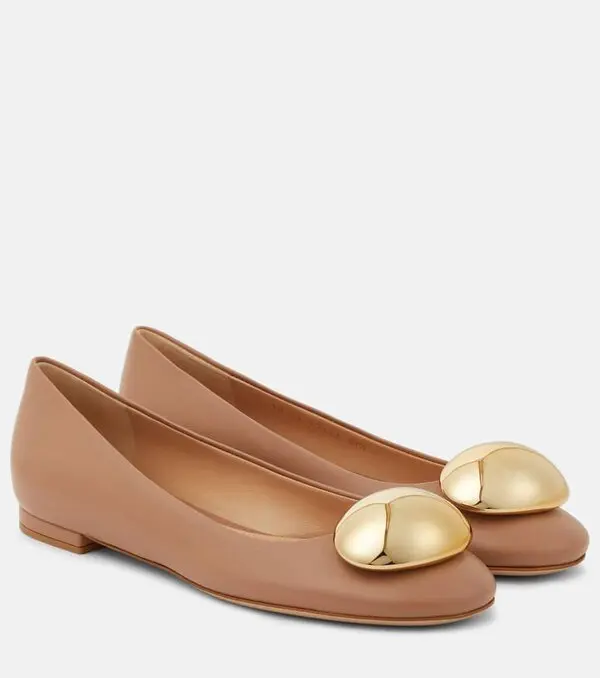 GIANVITO ROSSI Sphera Leather Ballet Flats - Brown