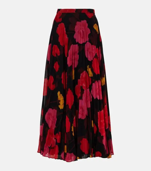 Erdem Pleated Floral Midi Skirt