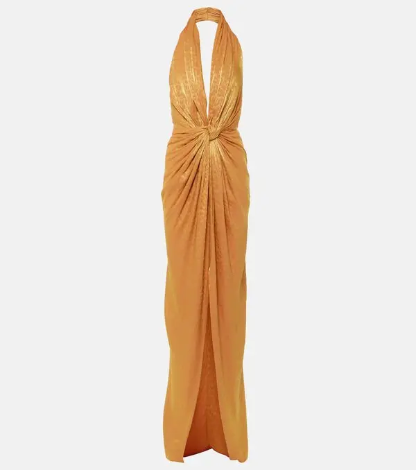 Costarellos Joa Gathered Halterneck Gown - Orange