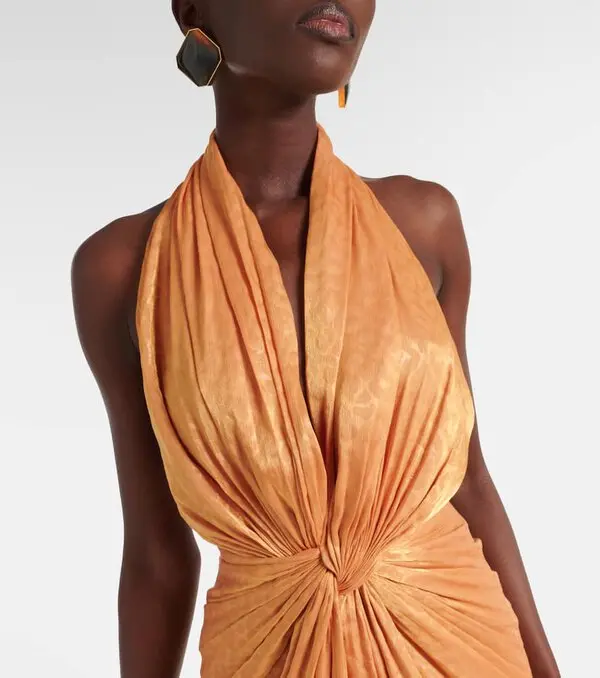 Costarellos Joa Gathered Halterneck Gown - Orange