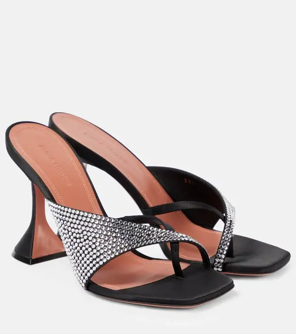 Amina Muaddi Embellished Satin Mules
