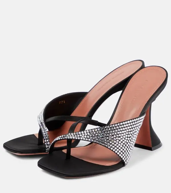 Amina Muaddi Embellished Satin Mules