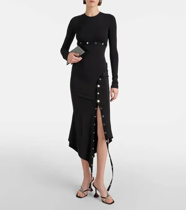 Amina Muaddi Embellished Satin Mules