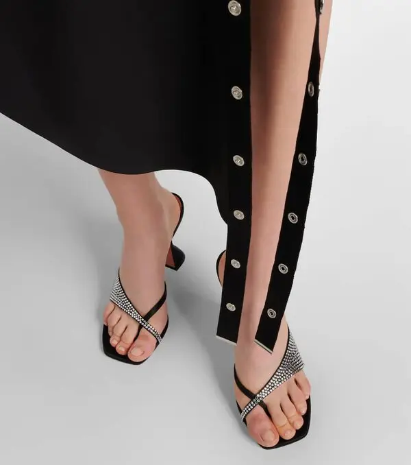 Amina Muaddi Embellished Satin Mules