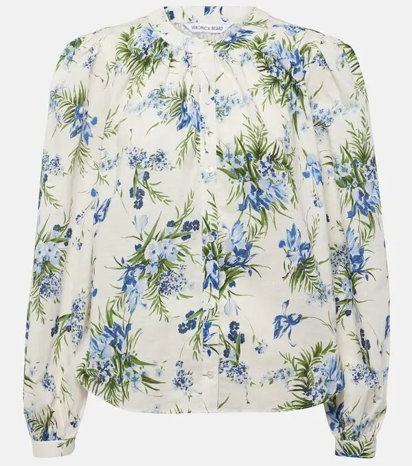 Veronica Beard Ashlynn Floral Cotton Shirt - White