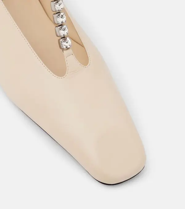 JIL SANDER Crystal-embellished Leather Ballet Flats