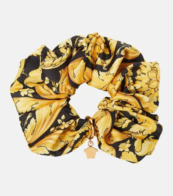 Versace Barocco Embellished Satin Scrunchie - Black