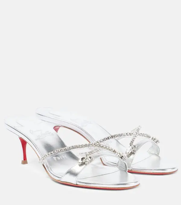 CHRISTIAN LOUBOUTIN Queen 55 Embellished Leather Sandals - Silver