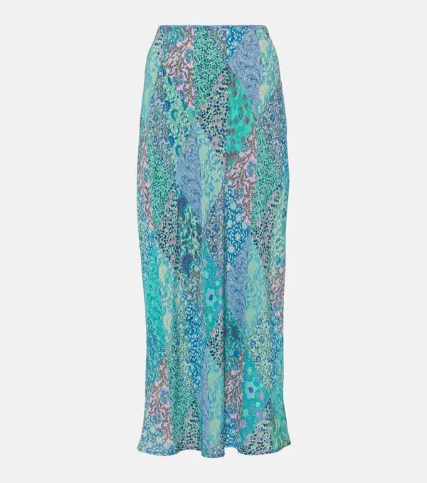 Rixo Ardith Patchwork Silk Midi Skirt