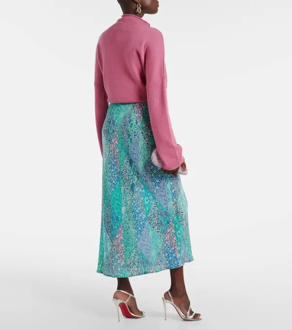 Rixo Ardith Patchwork Silk Midi Skirt