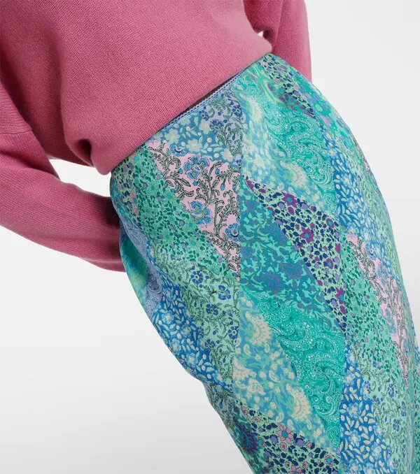 Rixo Ardith Patchwork Silk Midi Skirt
