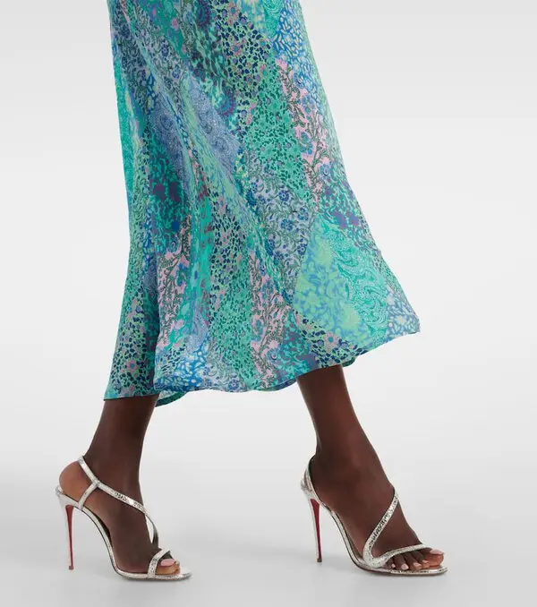 Rixo Ardith Patchwork Silk Midi Skirt