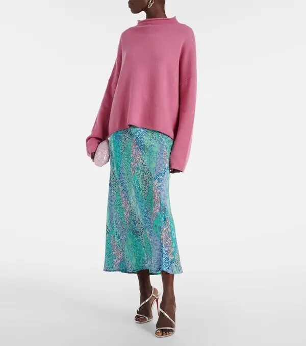 Rixo Ardith Patchwork Silk Midi Skirt