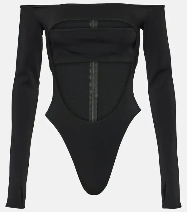 MUGLER Circle Off-shoulder Cutout Bodysuit