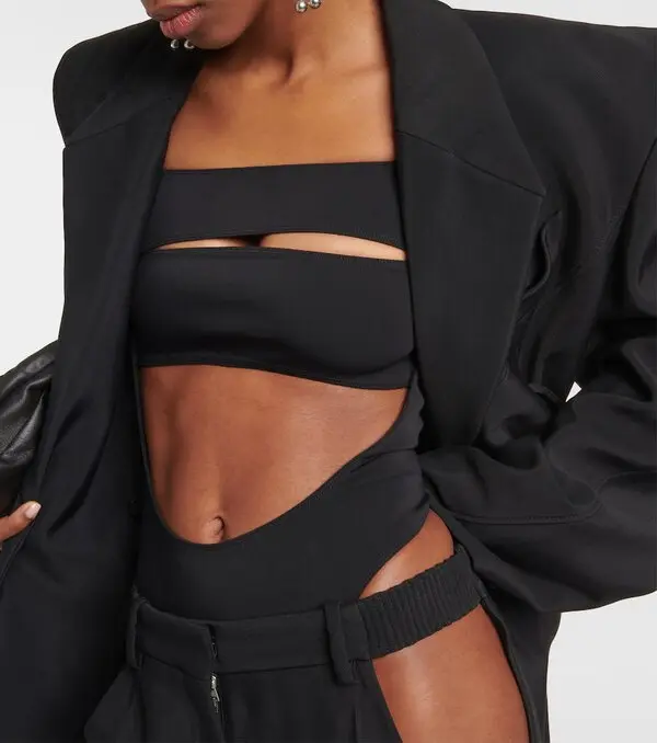 MUGLER Circle Off-shoulder Cutout Bodysuit
