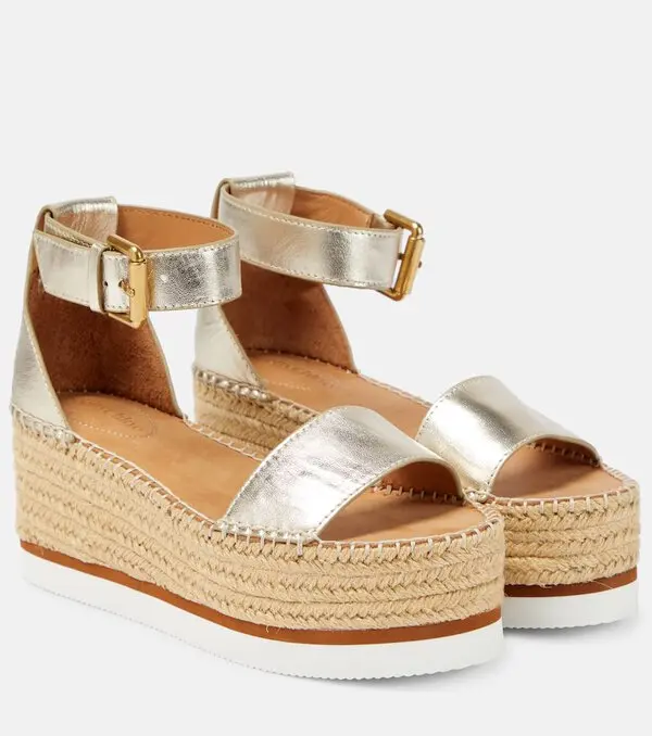 See By Chloé Glyn Leather Platform Espadrille Sandals - Metallic