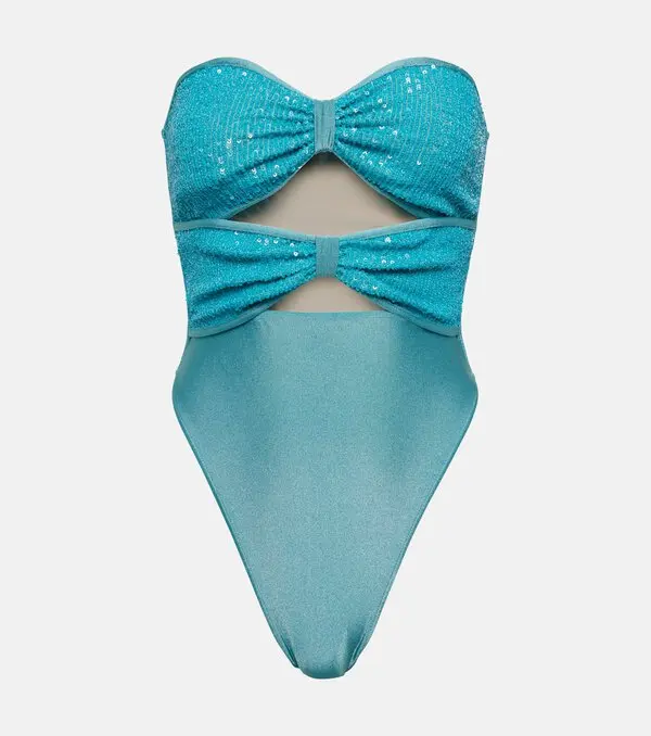 ADRIANA DEGREAS Sequined Cutout Strapless Swimsuit - Blue