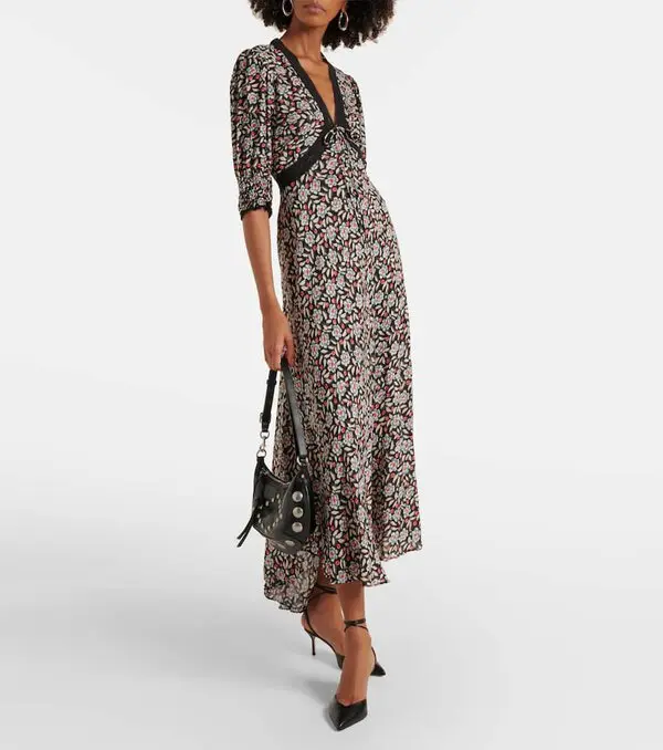 Rixo Amina Floral Crepe Midi Dress