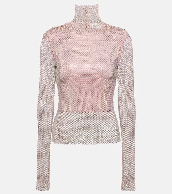 Sportmax Fishnet Embellished Turtleneck Top