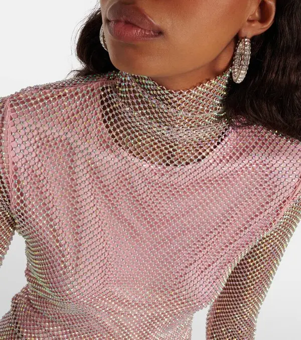 Sportmax Fishnet Embellished Turtleneck Top