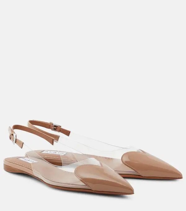 Alaïa Le Cour Patent Leather And Pu Slingback Flats - Beige